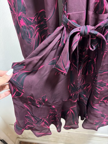 A.L.C Embry Dark Floral Print Silk Mini Wrap Dress Sz 2 Cherry Red ...