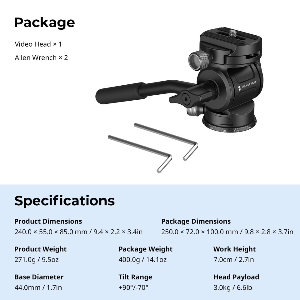 SmallRig Tripod Fluid Head Pan Tilt Head with Quick Release Plate for ...