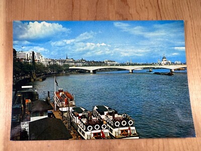 Vintage Postcard, View of Thames, Embankment, Waterloo Bridge, London ...
