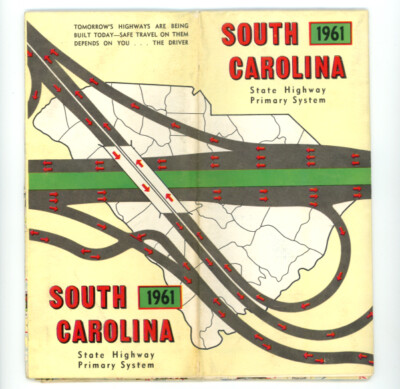 Vintage 1961 South Carolina Official State Highway Department Road Map ...