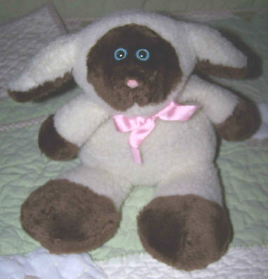 Dakin Fun Farm 1984 Lamb Sheep Toy w Blue Eyes White & Brown Sherpa ...