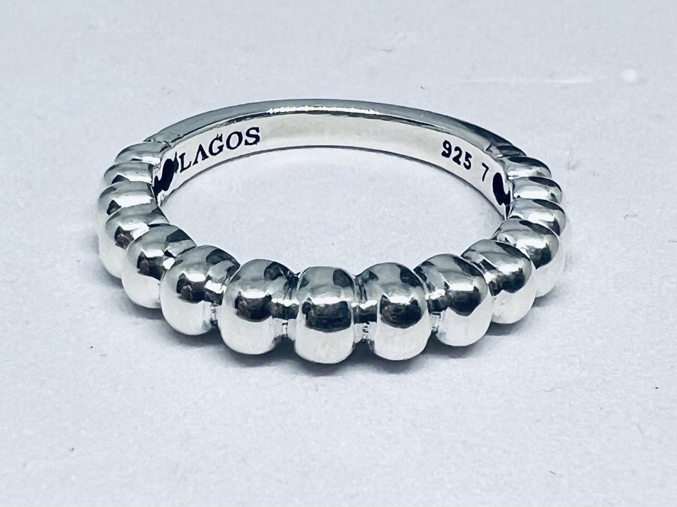 LAGOS 925 Sterling Silver Signature Caviar Fluted Stack Band Ring Size ...