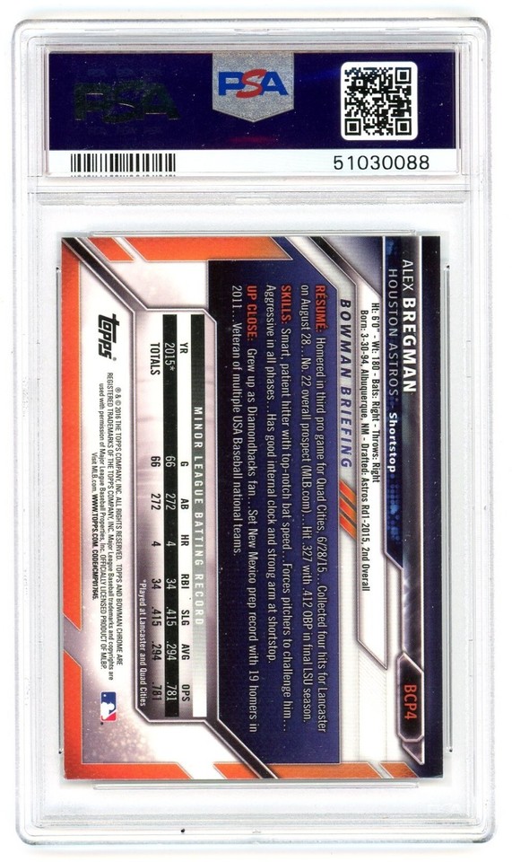 2016 Bowman 1st Prospects #BCP4 ALEX BREGMAN PSA 9 Mint Red Sox | eBay
