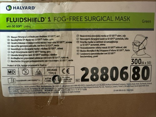 Fluidshield 1 Fog-Free Surgical Mask, ASTM Level 1, Halyard #28806, 300 ...