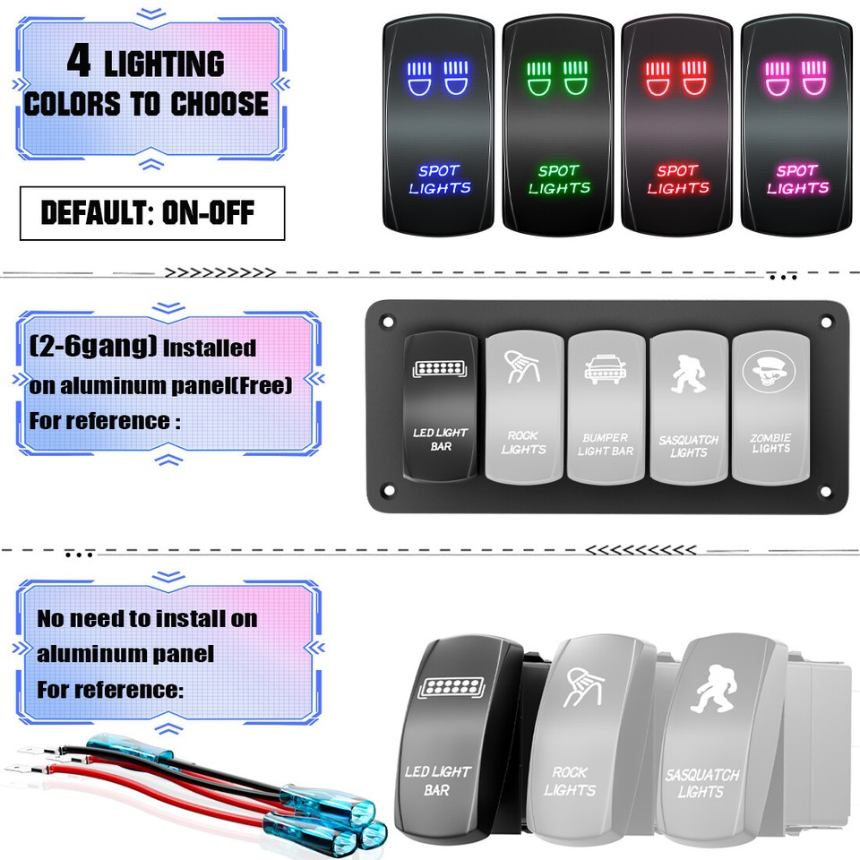 Custom Rocker Toggle Switch Panel ON OFF 2/3Way 12V 24V for UTV Car ...