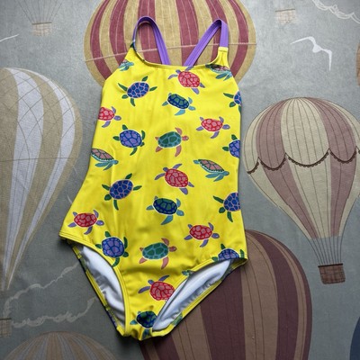 Mini Boden Girls Yellow Cross Back Sea Turtle Printed Swim Suit Size 11 ...