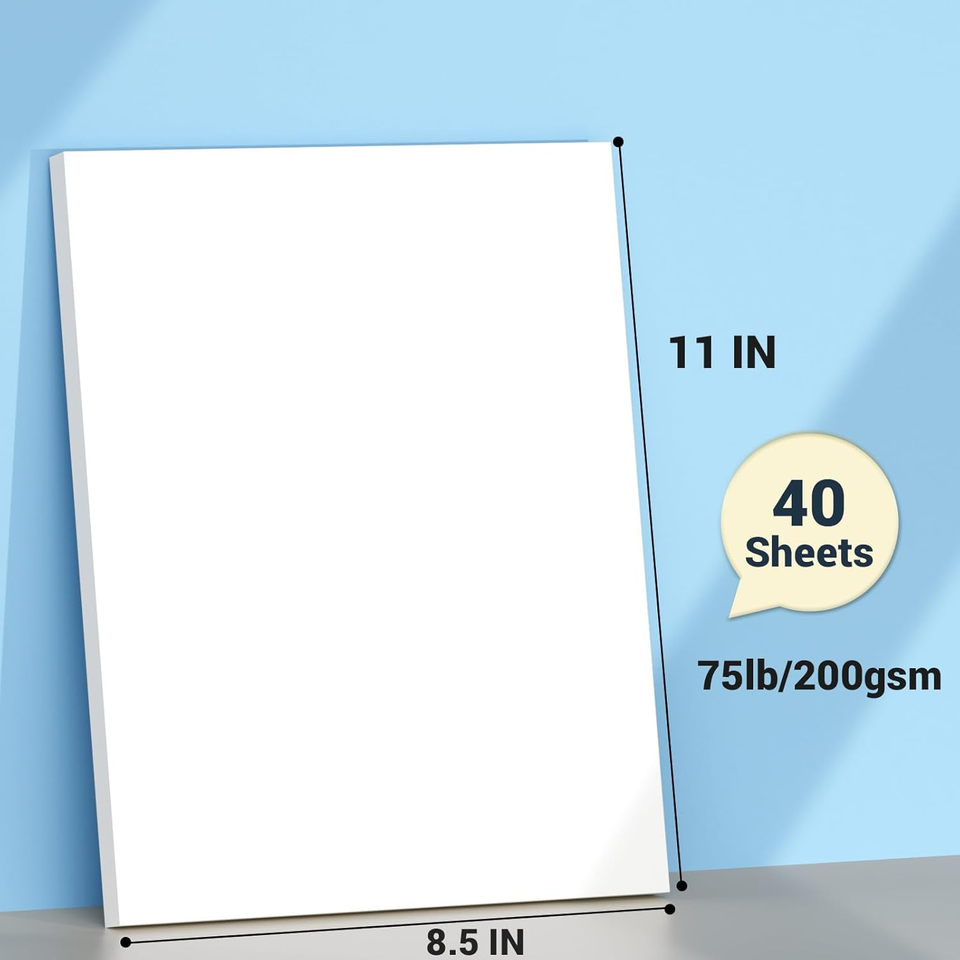Cardstock 8.5 X 11, Thick Printer Paper 75 Lb/200 Gsm, 40 Sheets Card ...