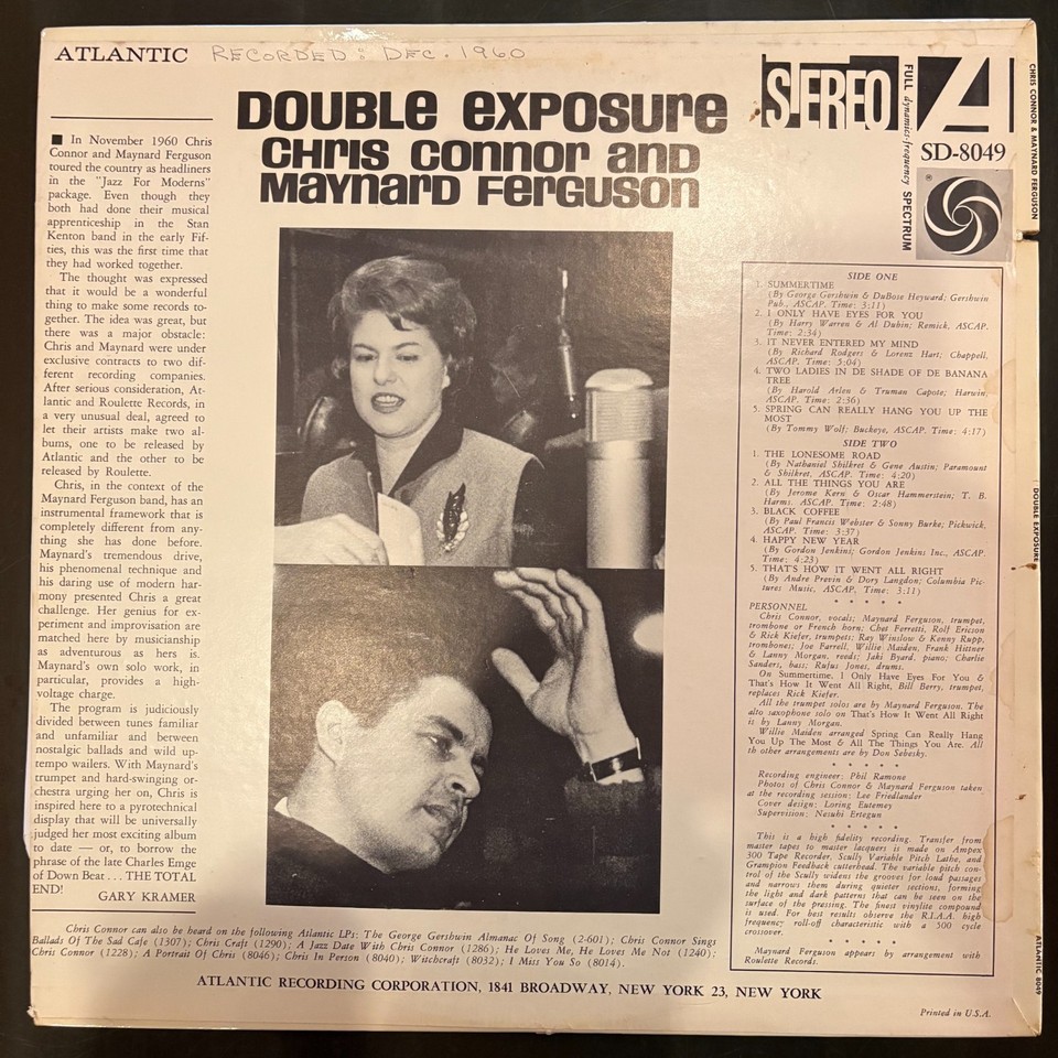 CHRIS CONNOR and MAYNARD FERGUSON Double Exposure JAZZ 1961 Original ...