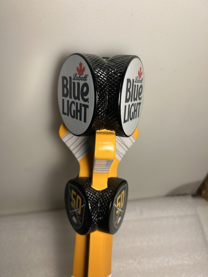 LABATT BLUE LIGHT BUFFALO SABRES 3 HOCKEY STICKS AND PUCKS beer tap ...