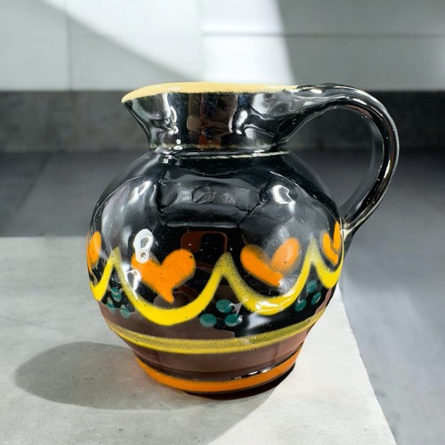 Hand Made Folk Art Pottery Small Pitcher Creamer Hand Painted Hearts ...