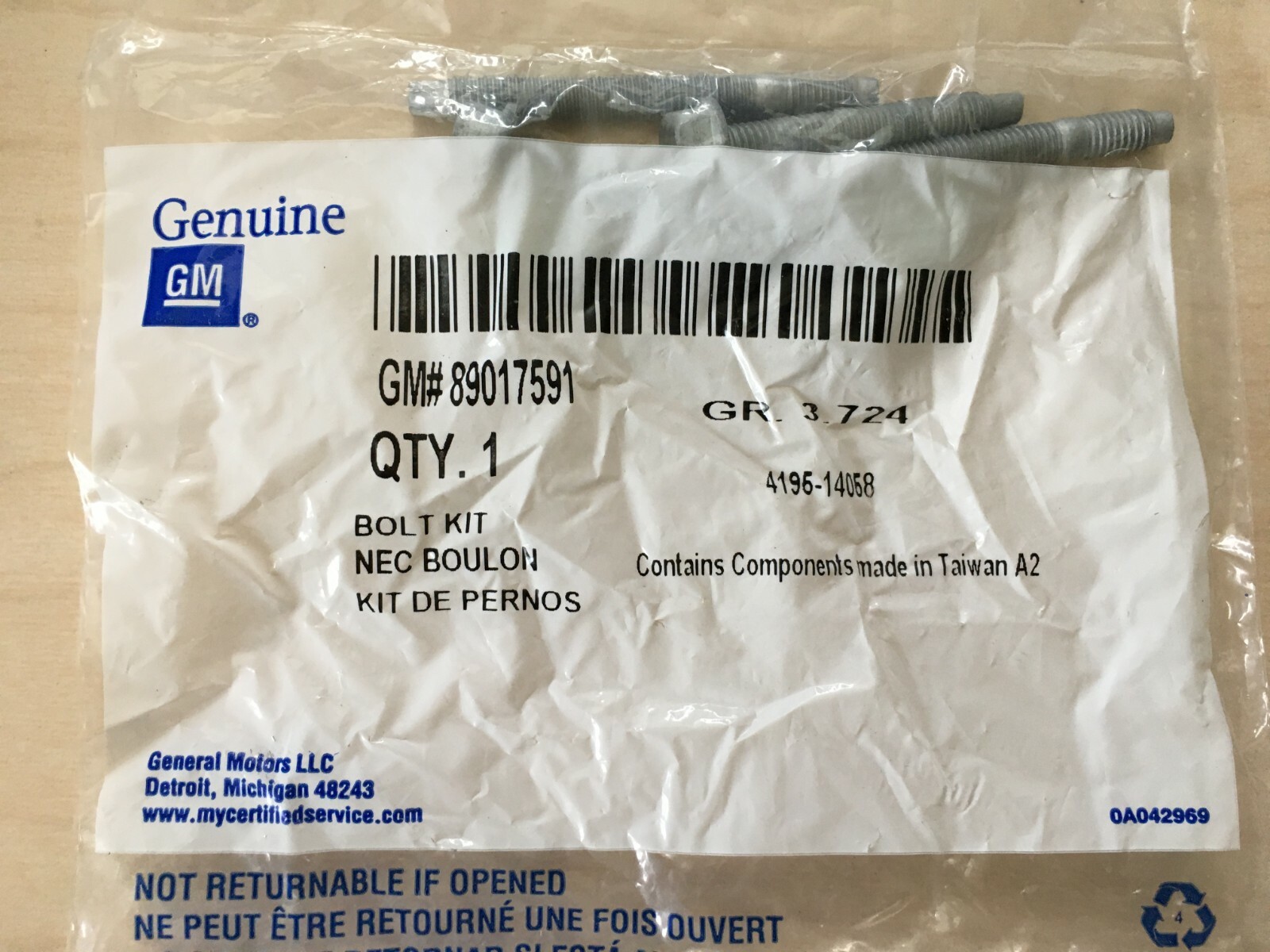 New Genuine GM Bolt Kit 89017591 | General Motors