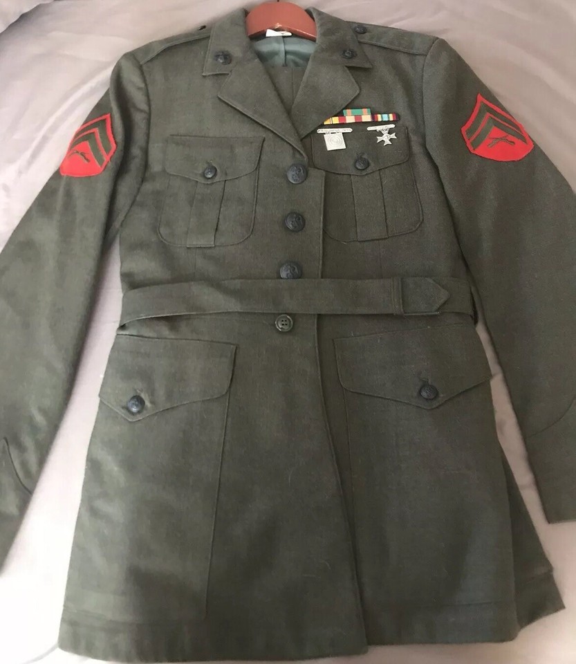 Vintage USMC US Marine CPL Alpha Green 234 Wool Serge Uniform | eBay