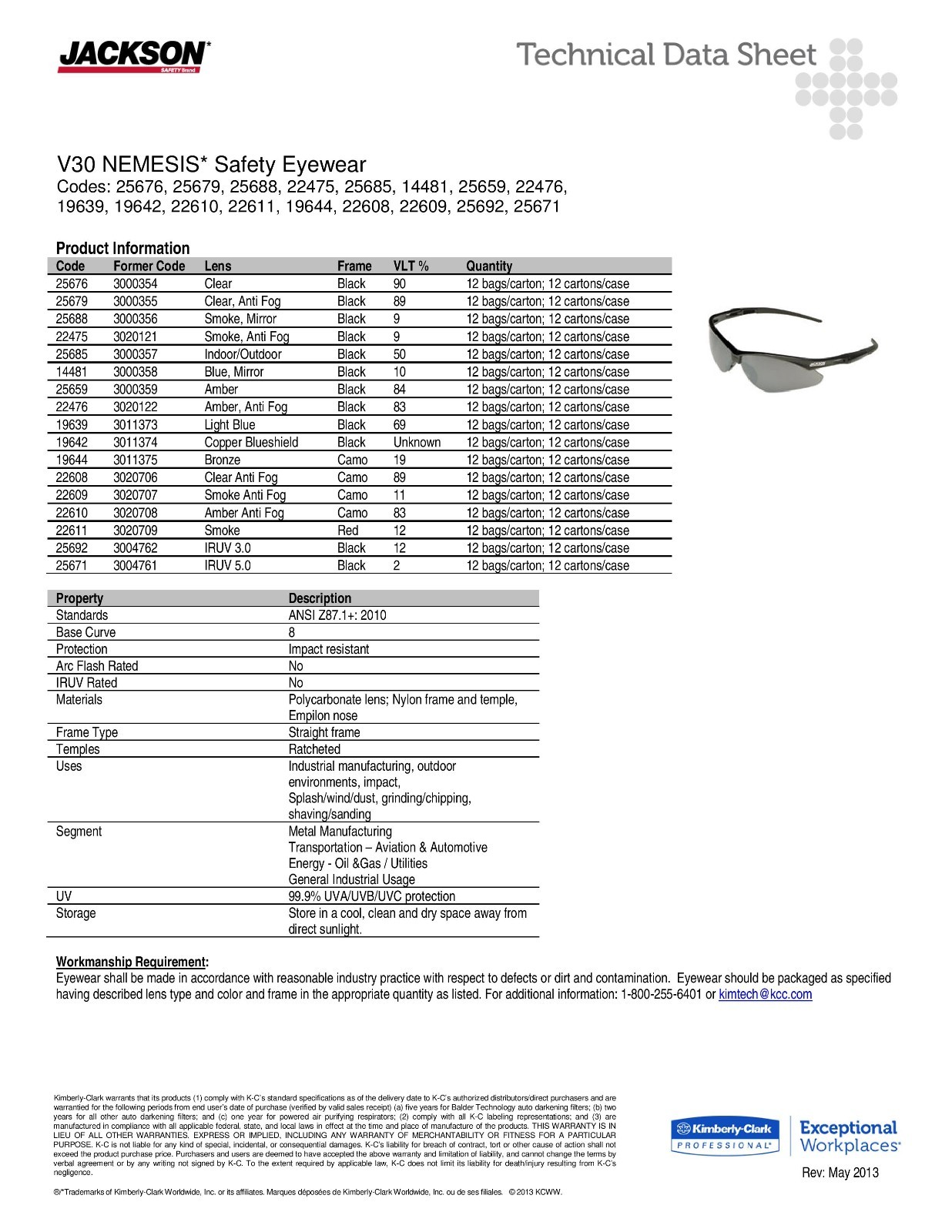 Jackson 25688 V30 Nemesis Safety Glasses, Smoke Mirror Lens, 12 Pack ...