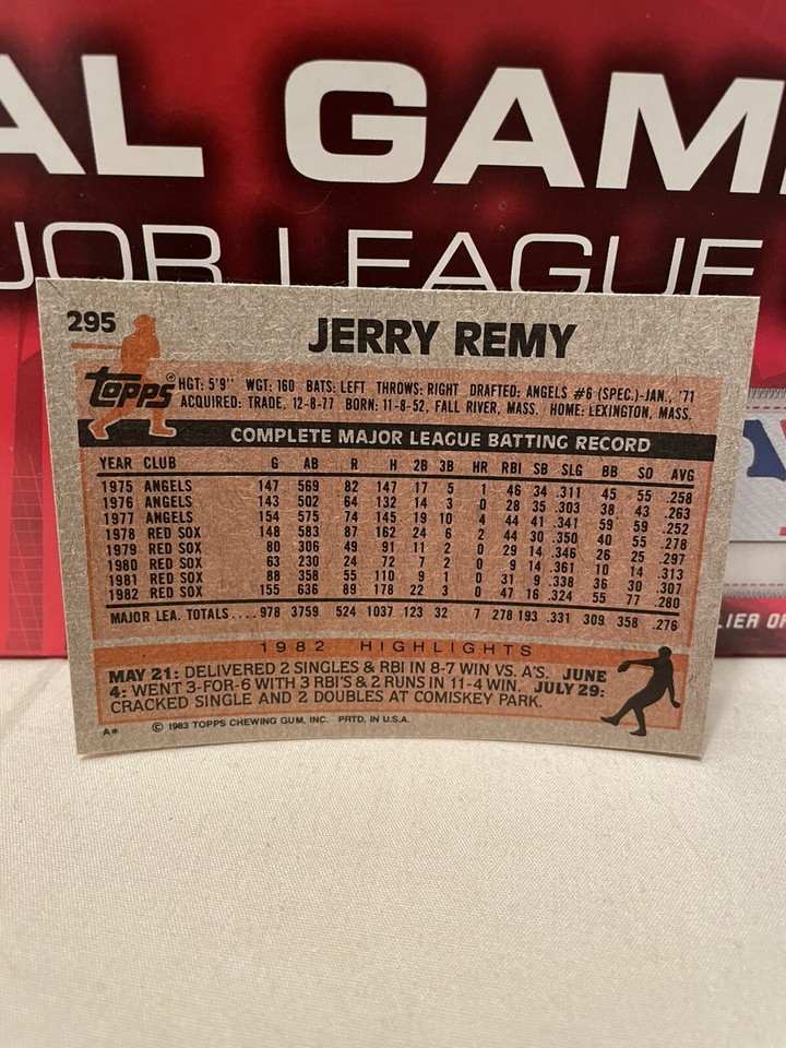 1983 Topps Baseball Card #295 Jerry Remy NM Combined Shipping | eBay
