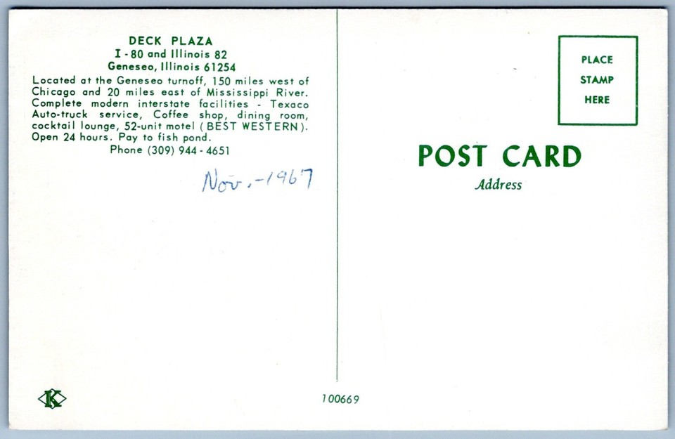 Postcard IL Geneseo Illinois Deck Plaza Texaco Truck Stop Motel Gas ...