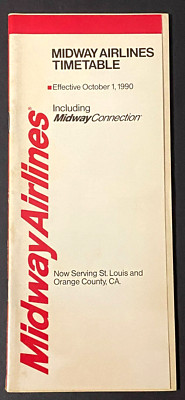 Midway Airlines Timetable Effective October 1, 1990 | eBay