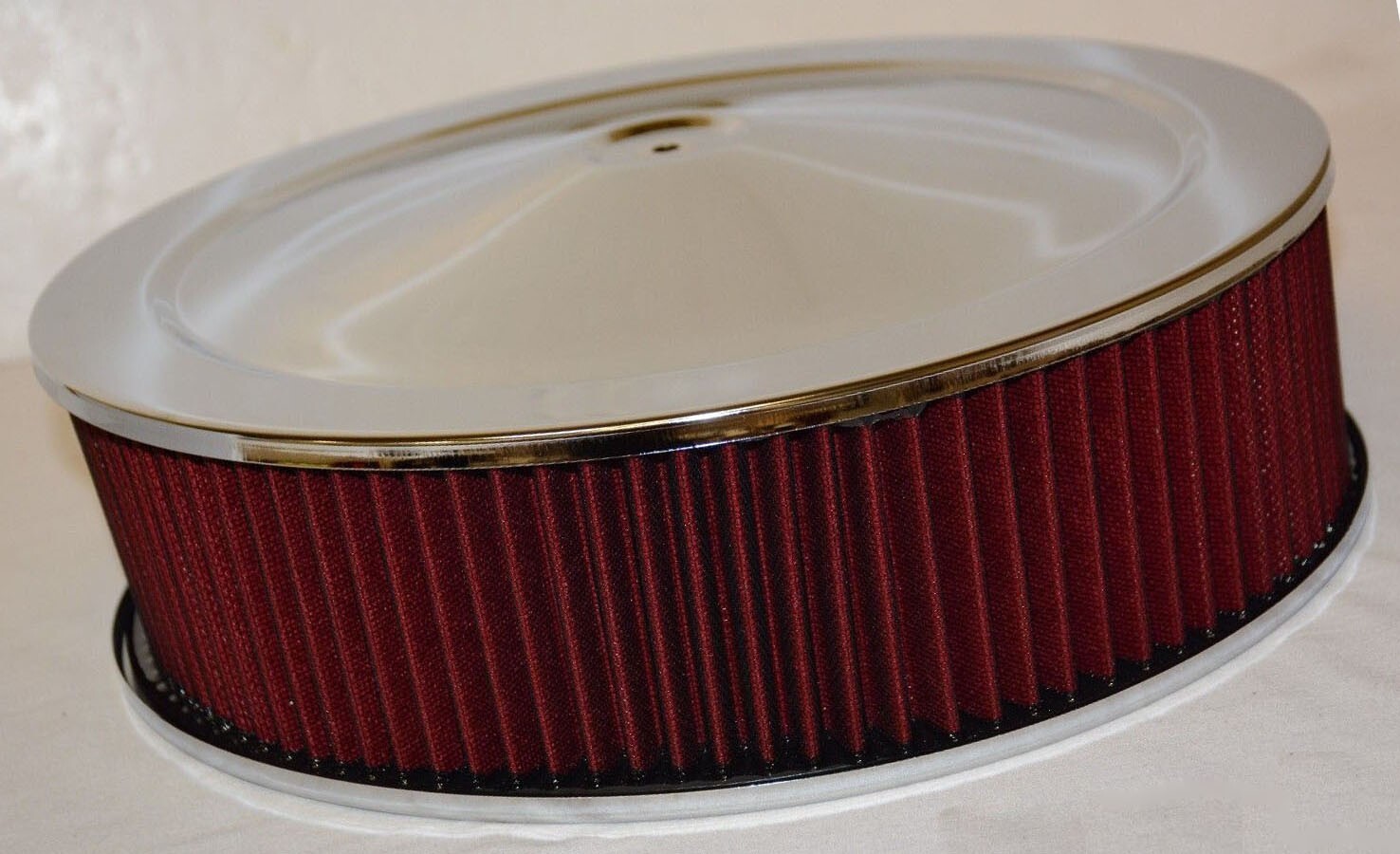 14x4" Round Chrome Washable Red Air Cleaner Flat Base SBC 350 BBC 454 ...