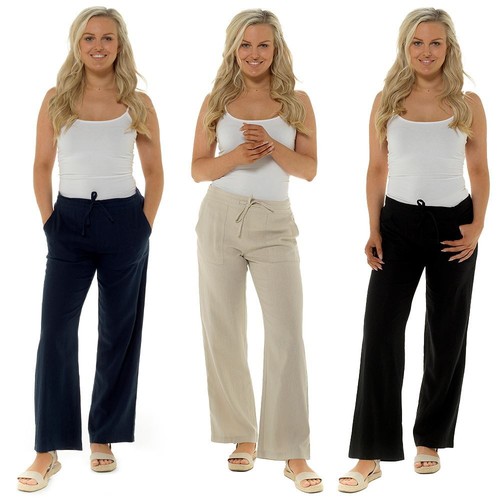 Linen Trousers Indigo Roc Elasticated Waist Lightweight Summer Loose ...