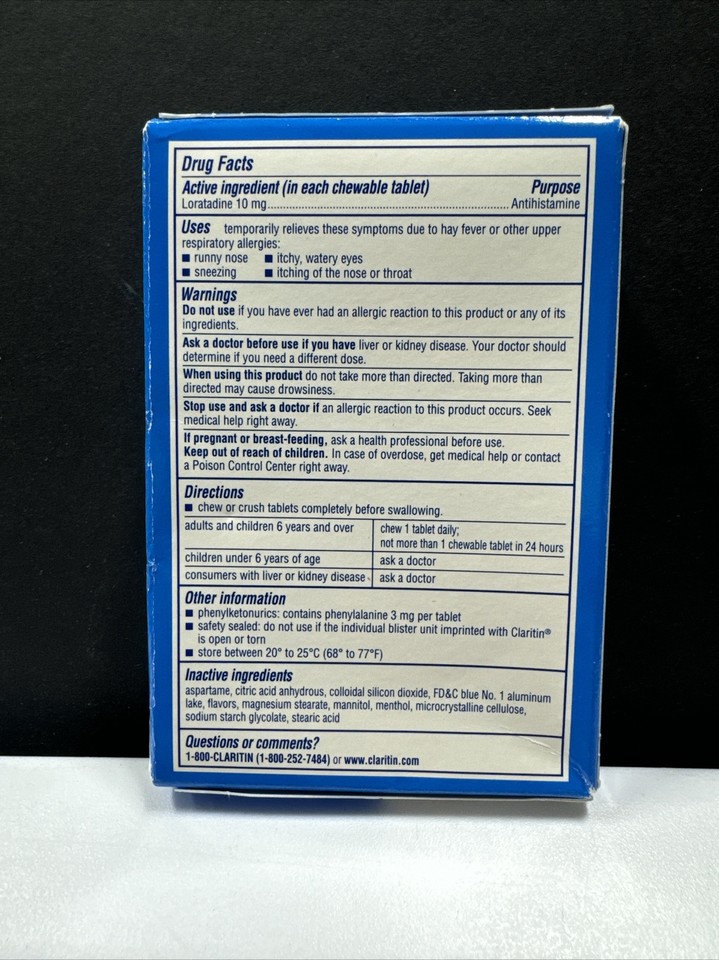Claritin 24 Hour Non-Drowsy Allergy Relief-24 Chewable Mint Tablets ...