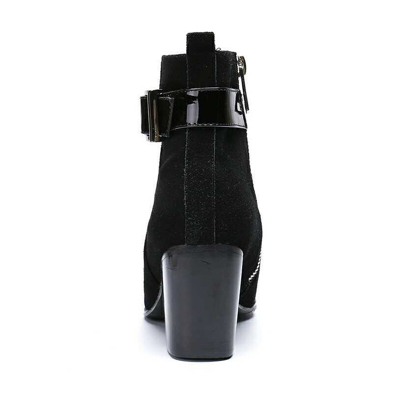 Mens British Stylish Zipper Pointy Toe Block High Heels Black Ankle ...