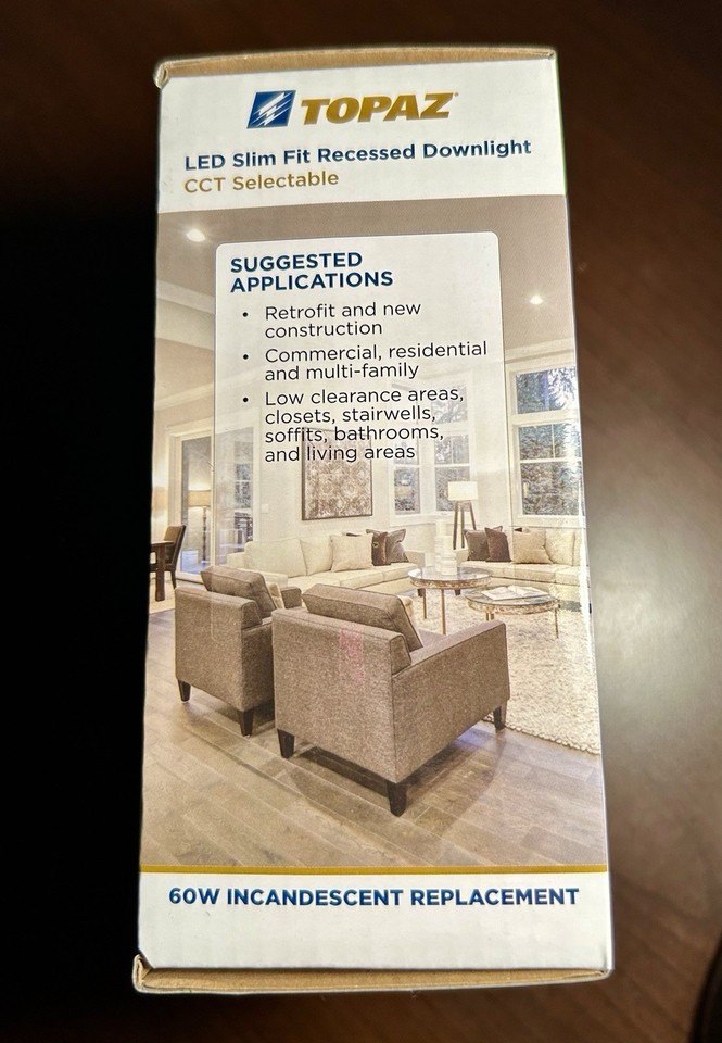 Topaz 4" CCT Selectable, LED Slim Fit Recessed Downlight, 9W, White ...