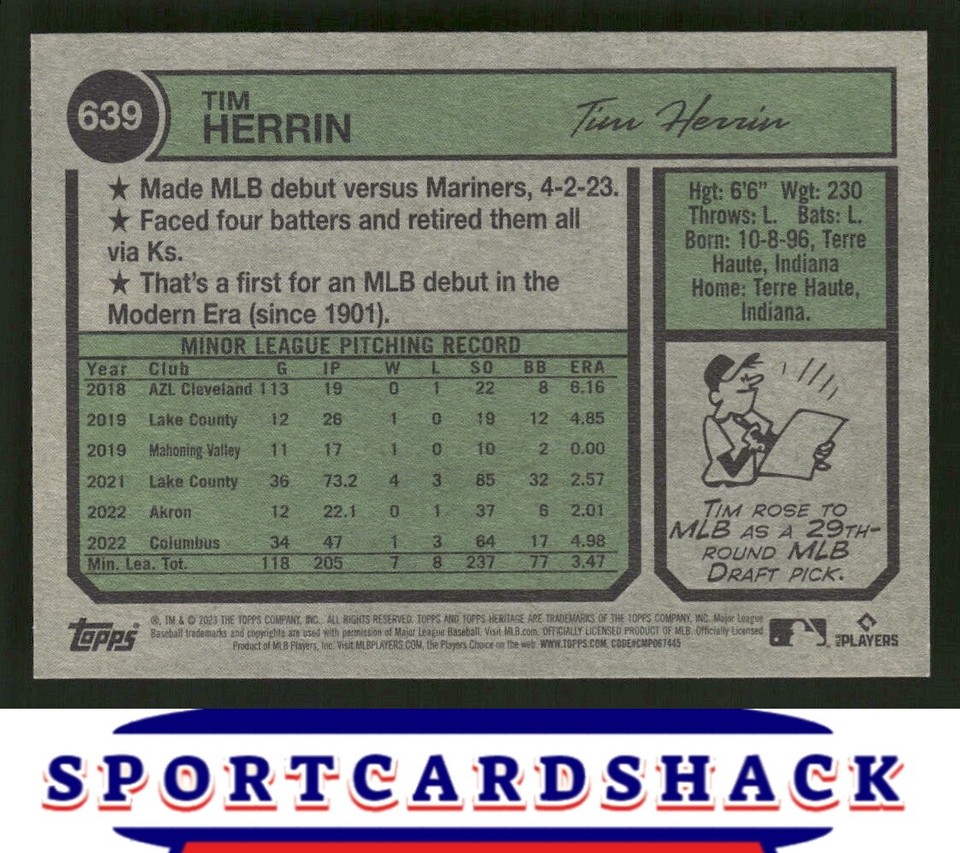 Tim Herrin 2023 Topps Heritage #639 Cleveland Guardians RC Rookie | eBay