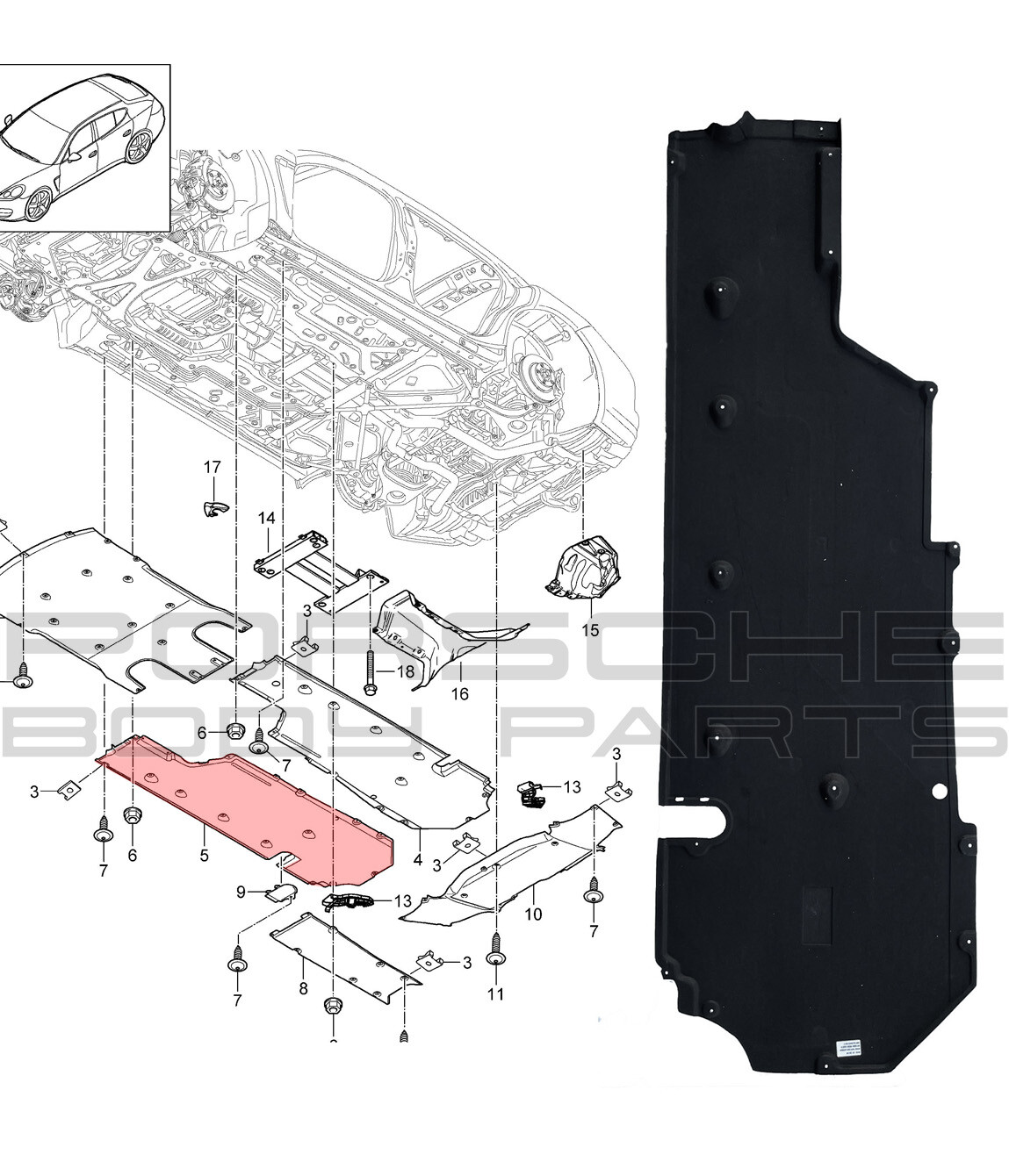 Porsche Panamera 2011-2016 Underbody Left Splash Shield Cover ...