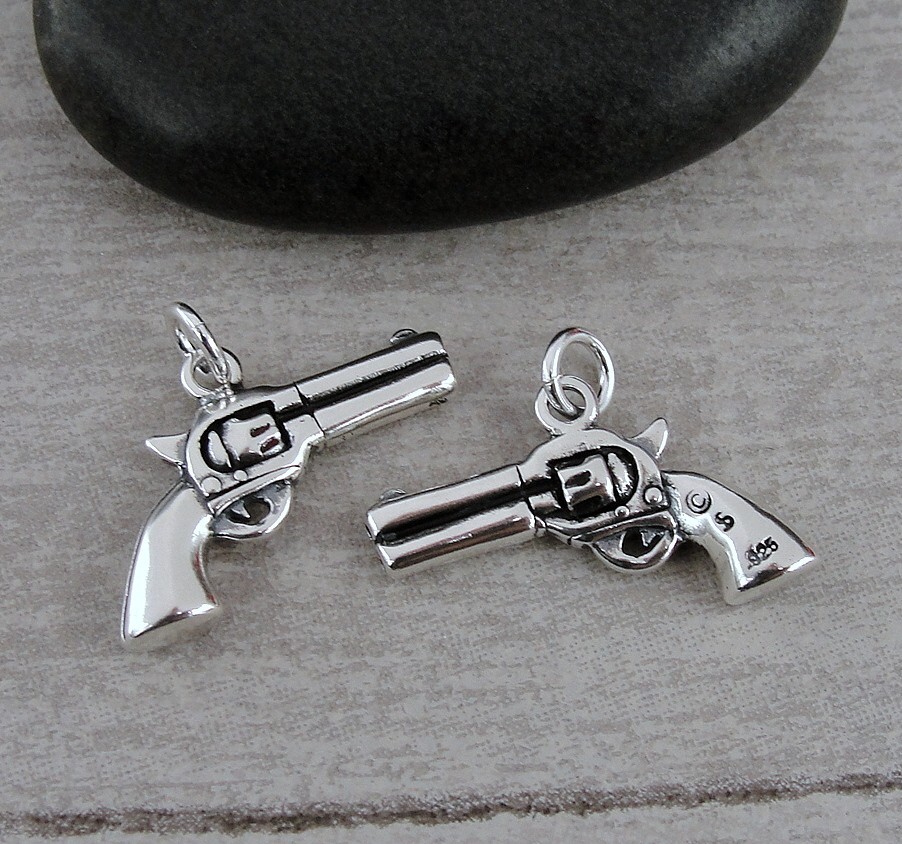 925 Sterling Silver Revolver Charm - Pistol Charm - Handgun Charm ...