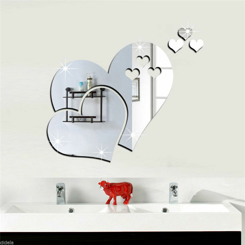 Heart Shaped 3D Wall Sticker Removable Mirror 3D Wall Sticker DIY Home ...
