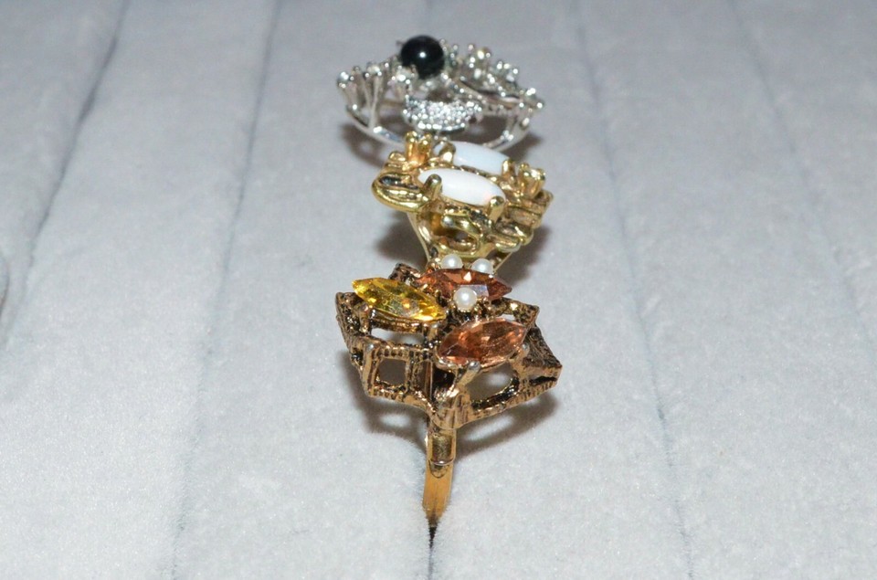 Vintage Modernist Rhinestone Ring Lot Mid Century Brutalist Atomic Era ...