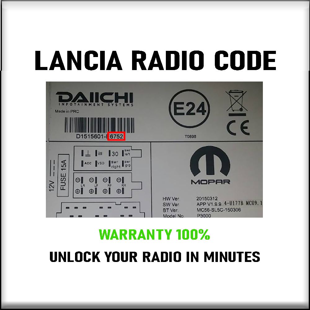 LANCIA RADIO CODE FIAT ALFA UNLOCK STEREO BOSCH BLAUPUNKT DAIICHI 10 ...