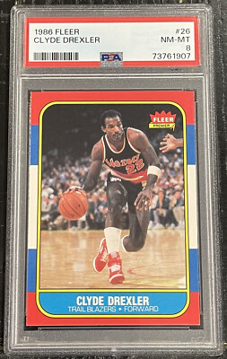 1986 Fleer Clyde Drexler ROOKIE PSA 8 NM-MT (JUST GRADED) #26 Blazers ...