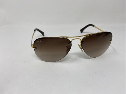 RAY BAN AVIATOR HALF RIMLESS RB3449 001/13 GOLD W/ BROWN GRADIENT 59/14 ...