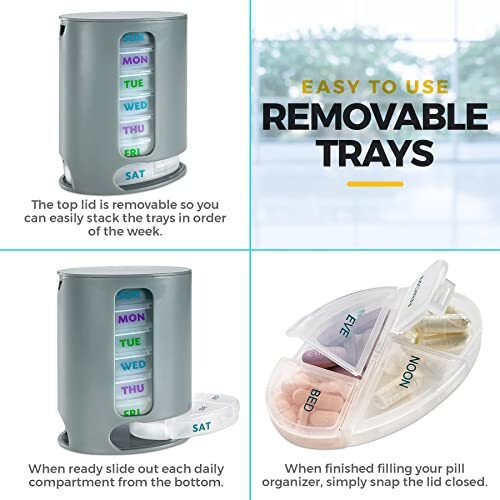 Stackable Pill Box Organizer 7 Day 4-Times A Day Weekly Medicine ...