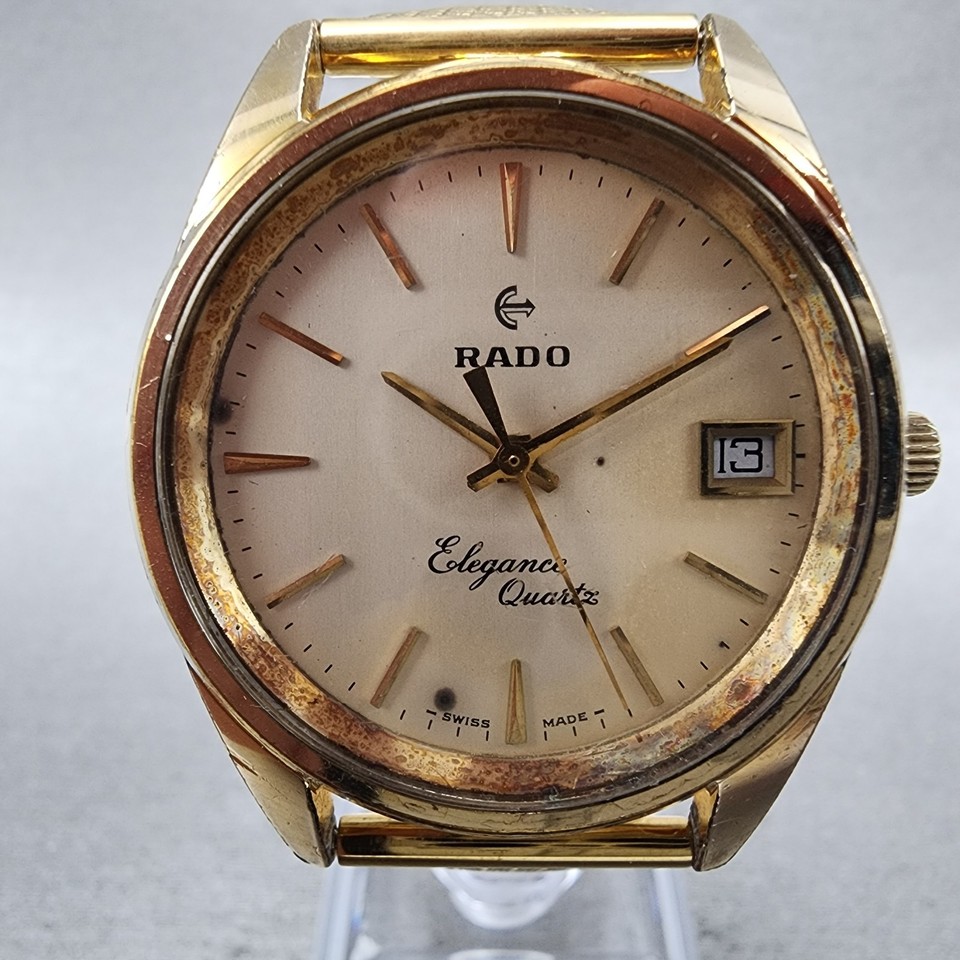 Rado Elegance Watch Men 35mm Cream Dial Gold Tone Date Round New ...