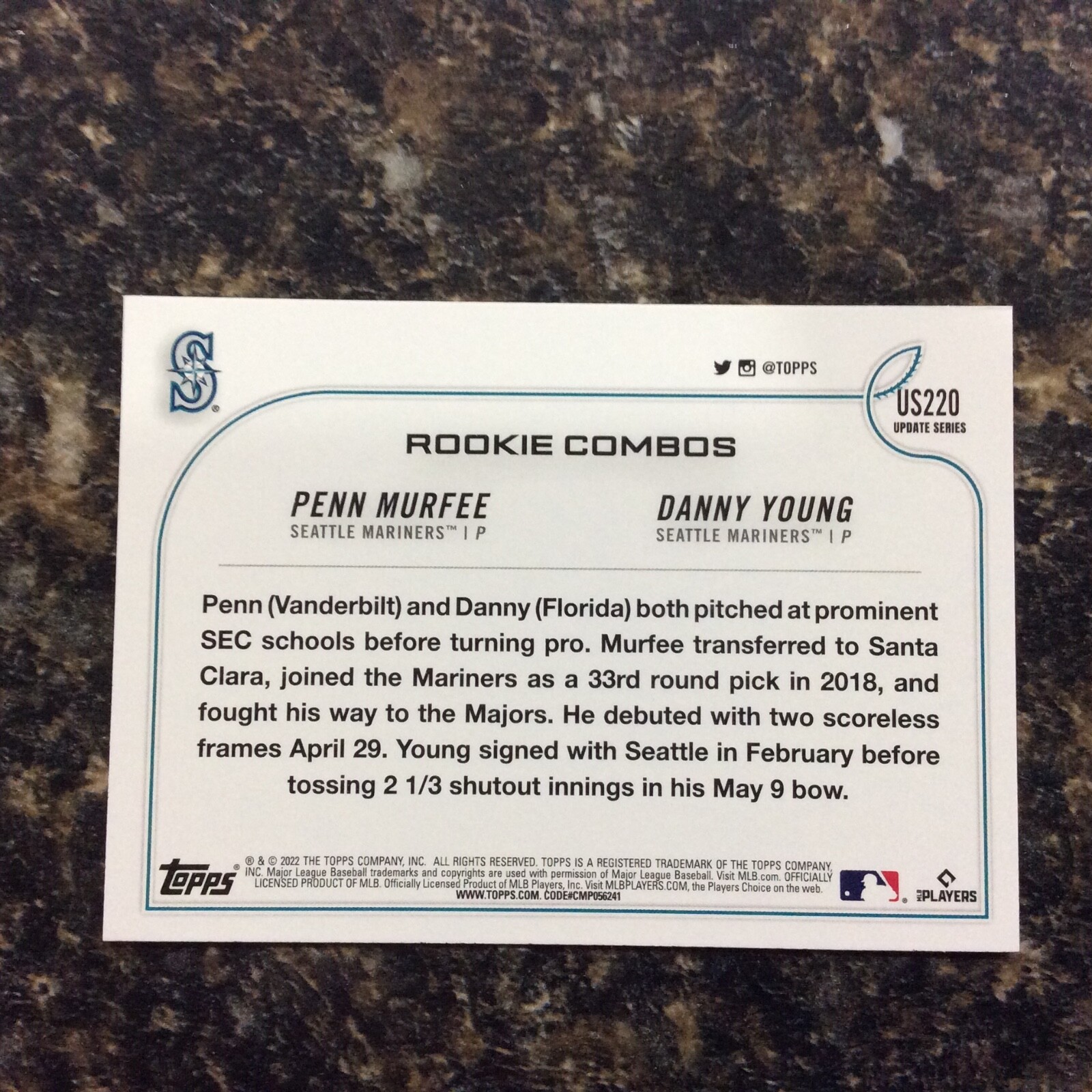 2022 Topps Update US220 Rookie Combos Penn Murfee Danny Young Seattle ...