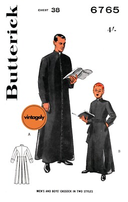 50s Sewing Pattern, Cassock , Chest 38" (97 cm), Butterick 6765 ...