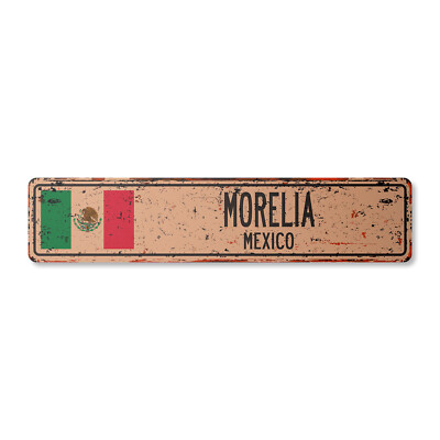 MORELIA MEXICO Vintage Street Sign Mexican flag city country road wall ...