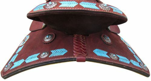 Barrel Style Saddle Turquoise Leather Laced Arrow Trim Full QH Bars 15 ...