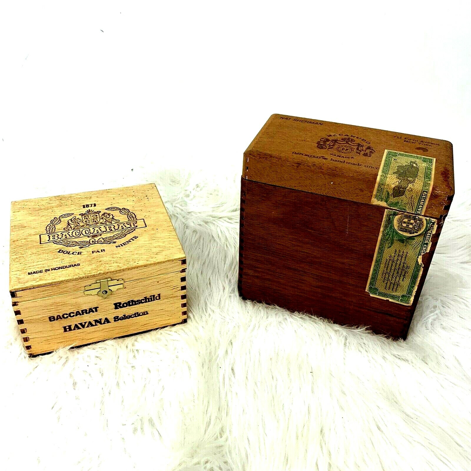 Vintage Wood Cigar Boxes with Lids Hinged Trinket Box Macanudo Baccarat ...