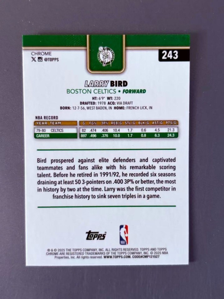 Larry Bird 2025-26 Topps Chrome Red White Blue #49 | eBay