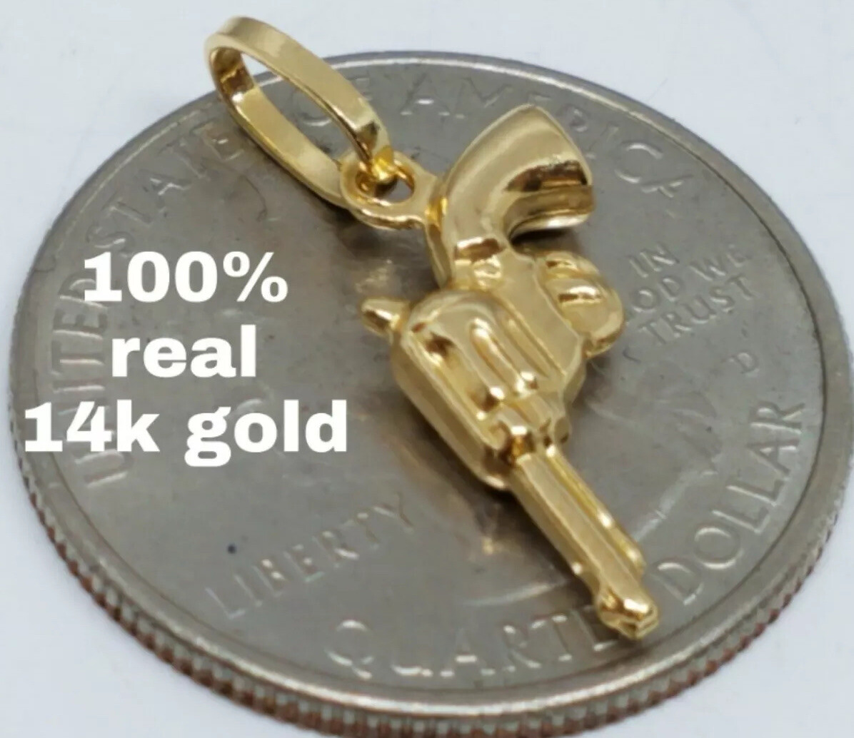 GOLd 14k Gun Handgun Revolver Pistol Charm Pendant necklace colt weapon ...