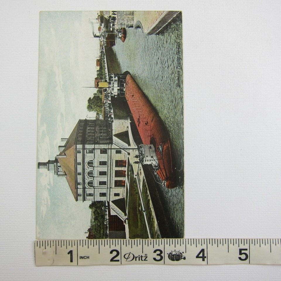 Postcard Whaleback Steam Ship Poe Soo Lock Sault Ste. Marie Antique ...