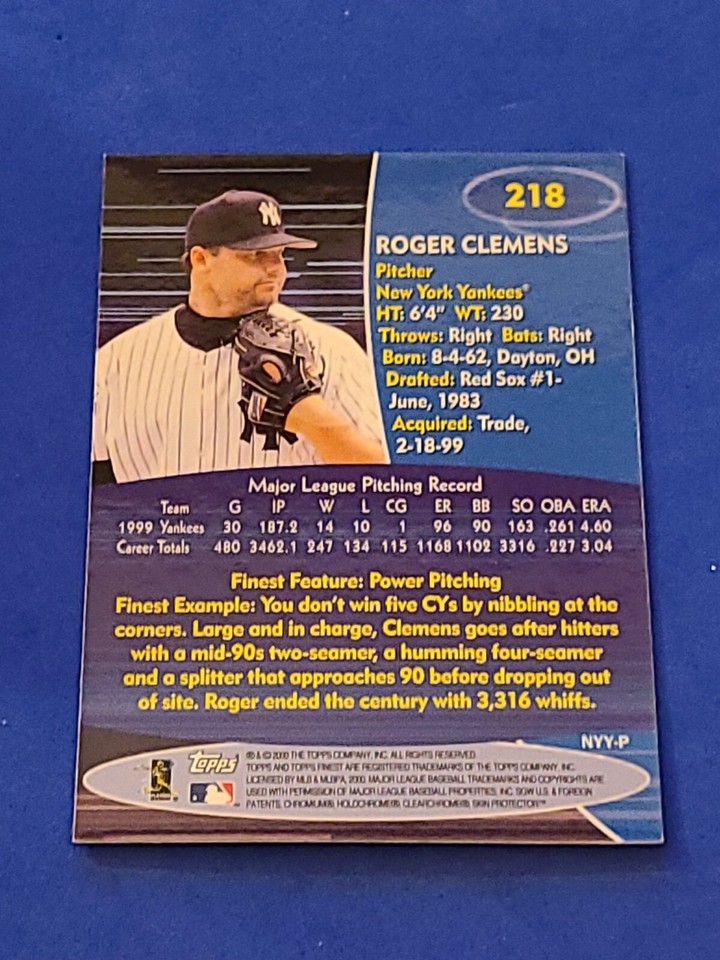 2000 Roger Clemens Topps Finest #218 | eBay