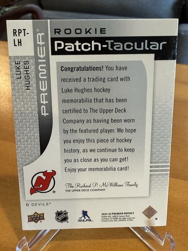 2023-24 Upper Deck Premier Luke Hughes Rookie Patch-Tacular /25 Chest ...