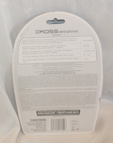 Koss Portable Headphones Inline Volume Control New KPH/6 Stereophone ...