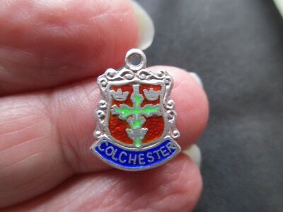 ANTIQUE VINTAGE ENGLISH STERLING SILVER ENAMEL TRAVEL CHARM COLCHESTER ...