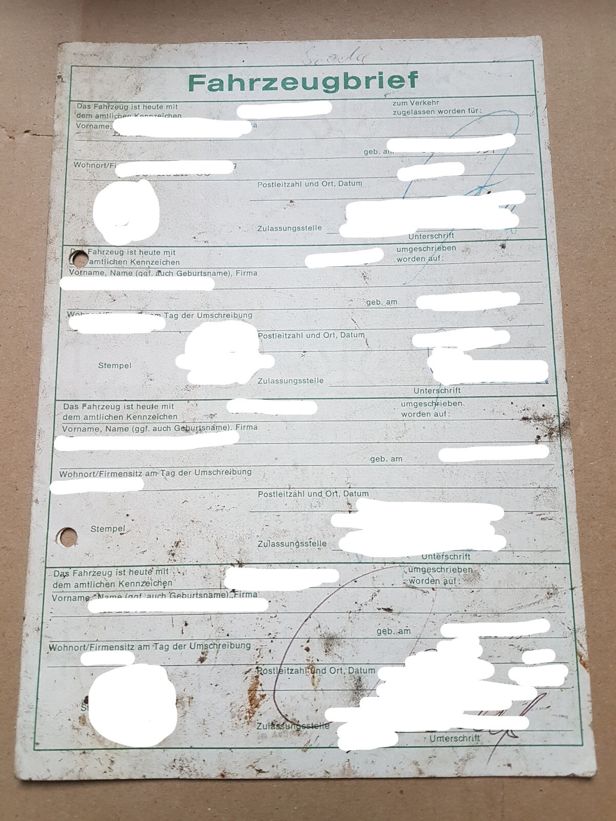 KFZ Brief Kraftfahrzeugbrief DDR CSSR PKW Skoda 105 Lim ehem ...