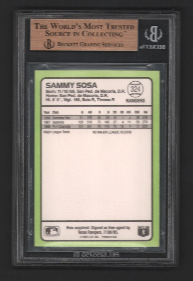Sammy Sosa CUBS 1989 Donruss Baseball's Best 324 Rookie Card Rc BGS 9.5 ...