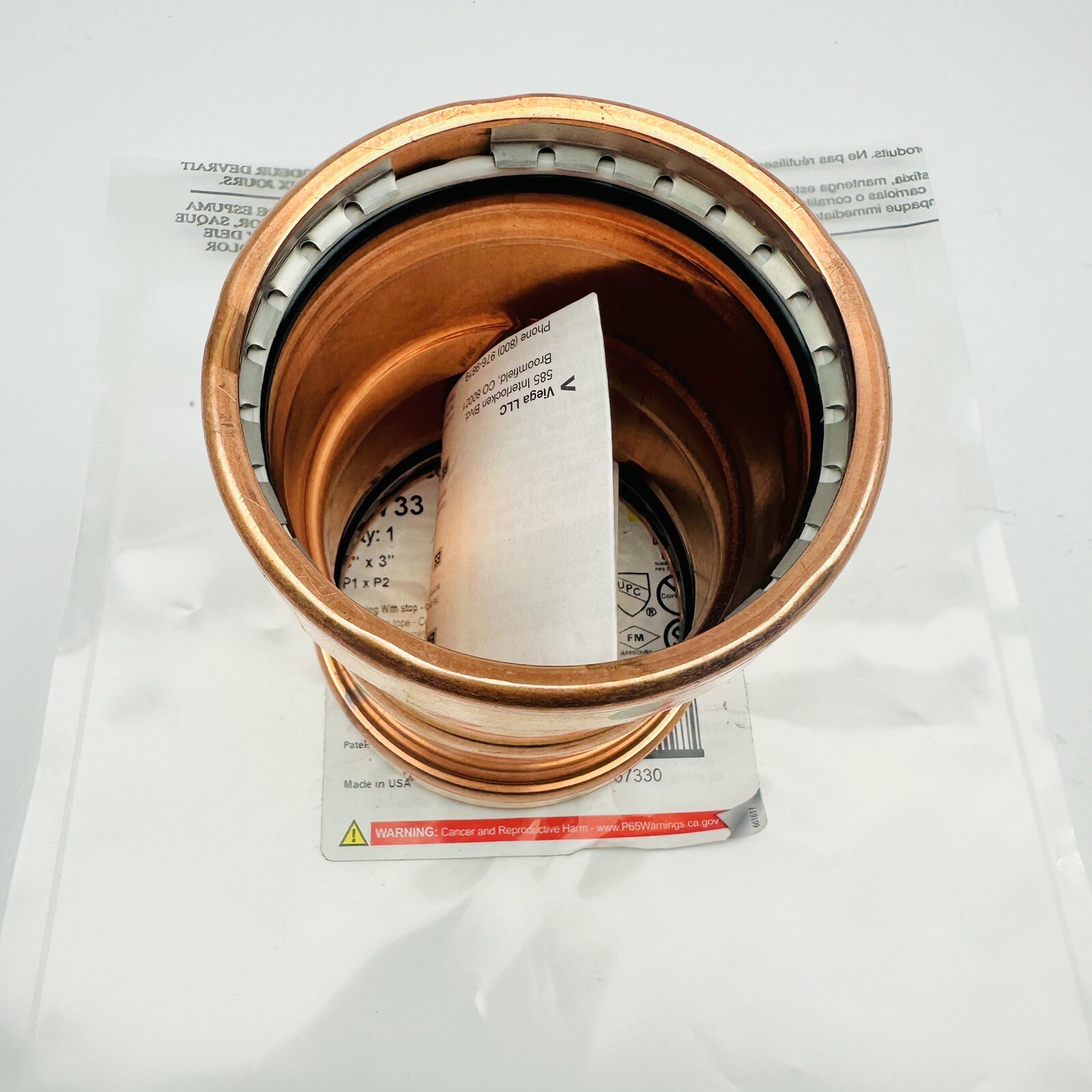 VIEGA 20733, COPPER COUPLING W/STOP, ZERO LEAD, P1 X P2, 3" X 3" | eBay